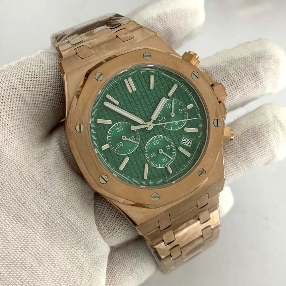 Rose Gold Quartz Royal Oak Octagon Watch Customized LOGO Chronograph 4 ...