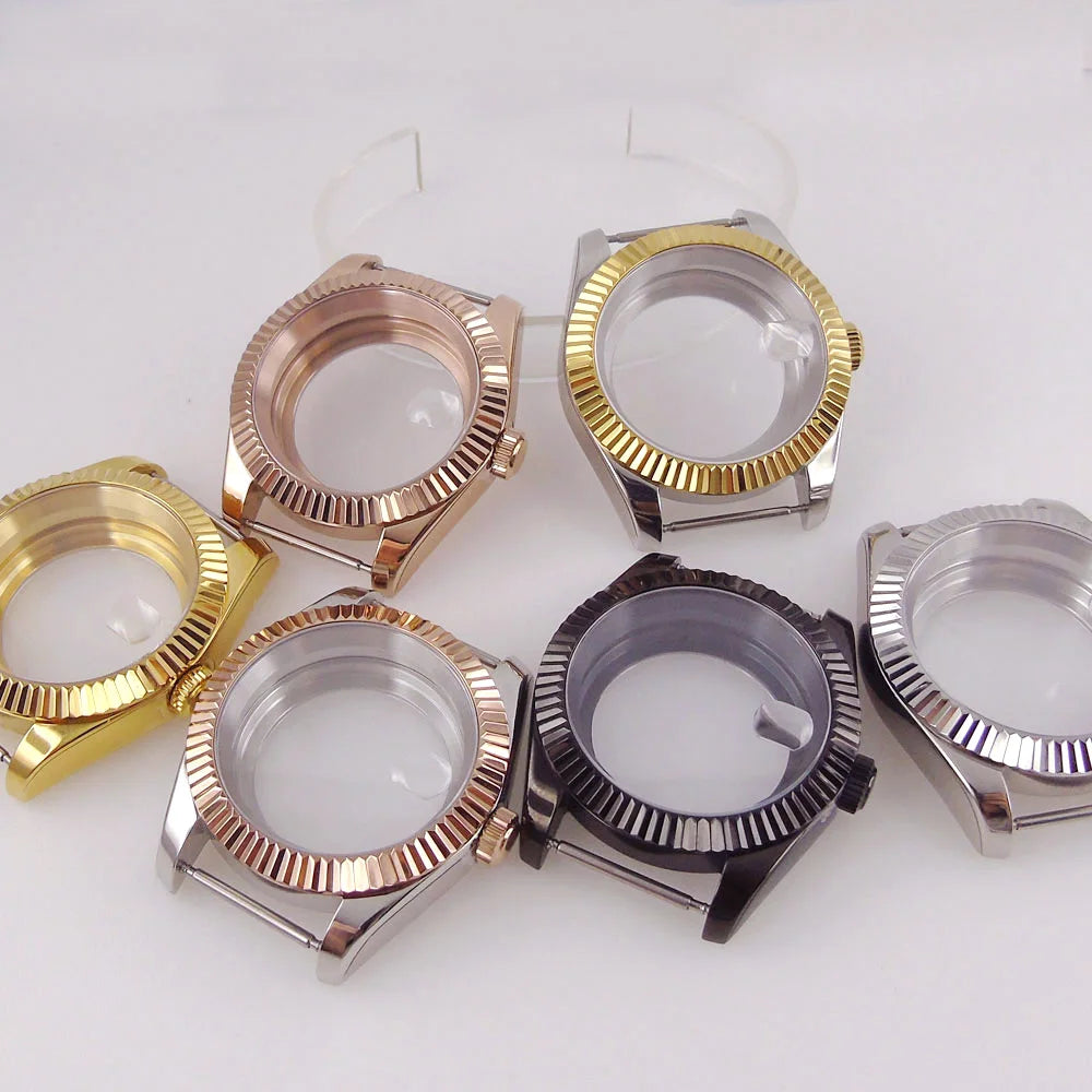 36/39mm Silver Gold Rose Gold Fluted Bezel Stainless Steel Watch Case ...