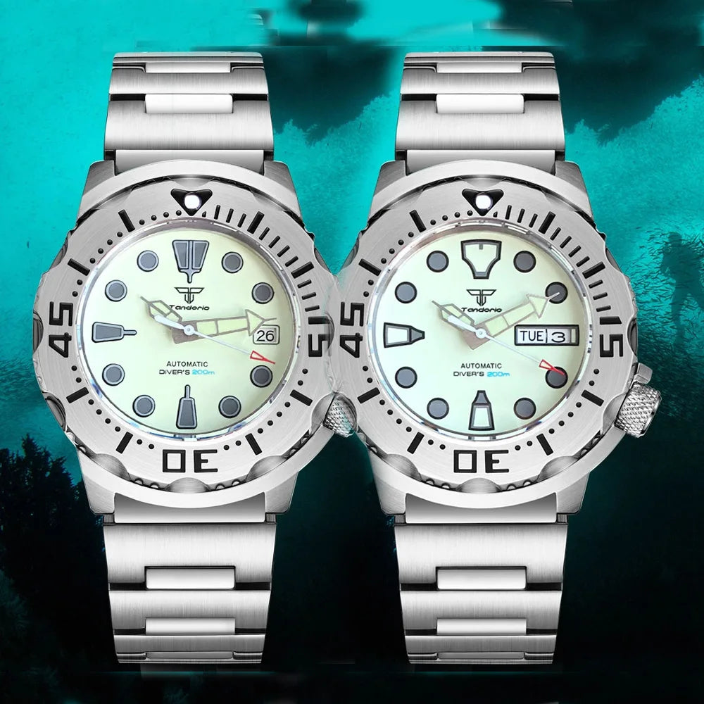 Tandorio NH36 Diver Fully Luminous Dial Monster Wristwatch AR Sapphire ...