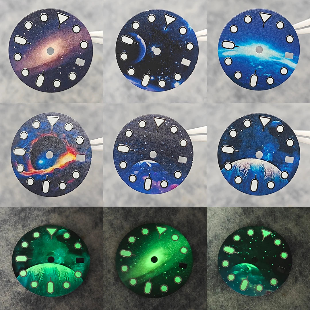 NH35 Watch dial starry sky lunar star Watch faces with Green Luminous ...