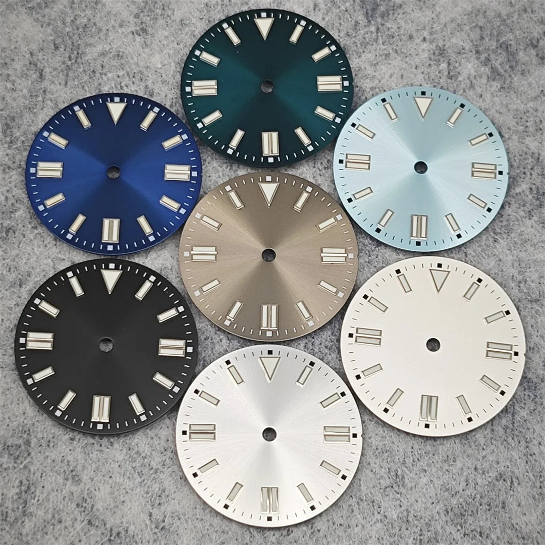 28.5mm Watch Dial Sunray Texture Dial Double Strips Nails Green Lumino ...