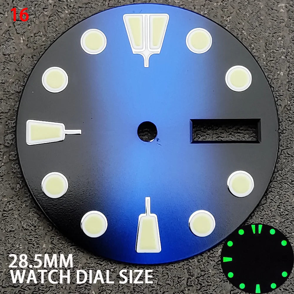 28.5mm Watch Dial Black Blue Gradient Dual Calendar Date Watch Faces w ...