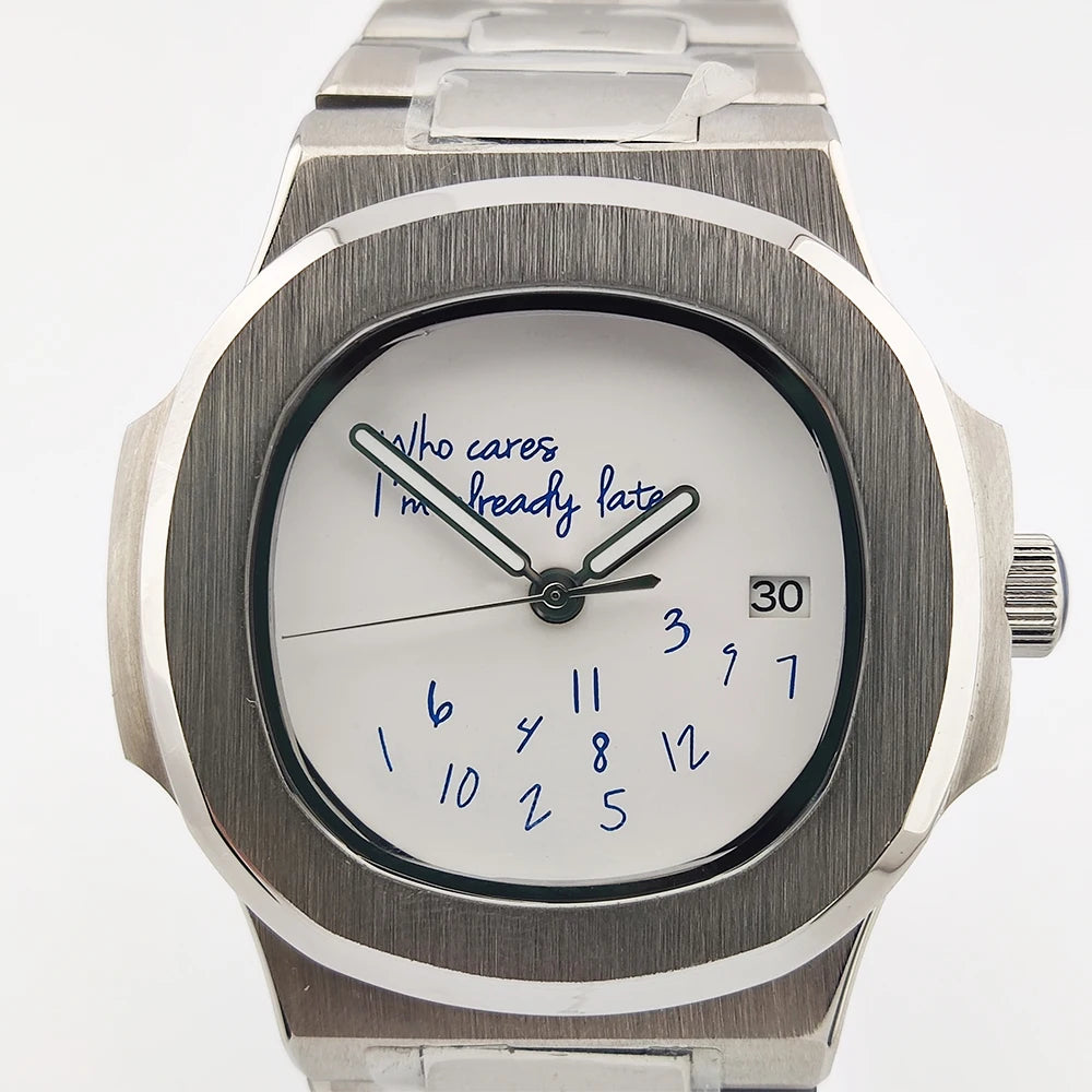 Special dial Nautilus Watch 41mm NH35 who cares i'm already late Sapph ...