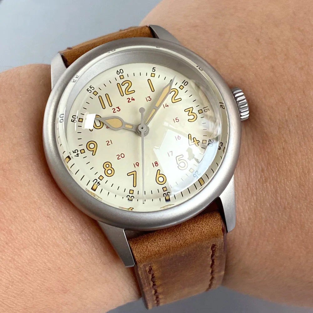 Tandorio 36mm Military Watch TD135B 20Bar NH35 Cream Dial Bouble Bow S ...