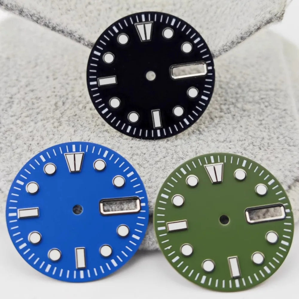 28.5mm NH36 Watch Dial BGW9 Ice Blue Luminous Watch Faces with Dual Da ...