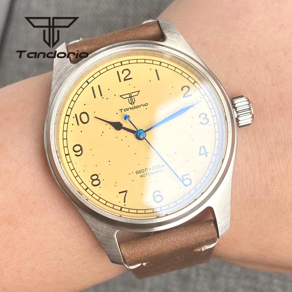 Tandorio Vintage 39mm 200M Pilot Watch NH35A PT5000 Yellow Dial Sapphi ...